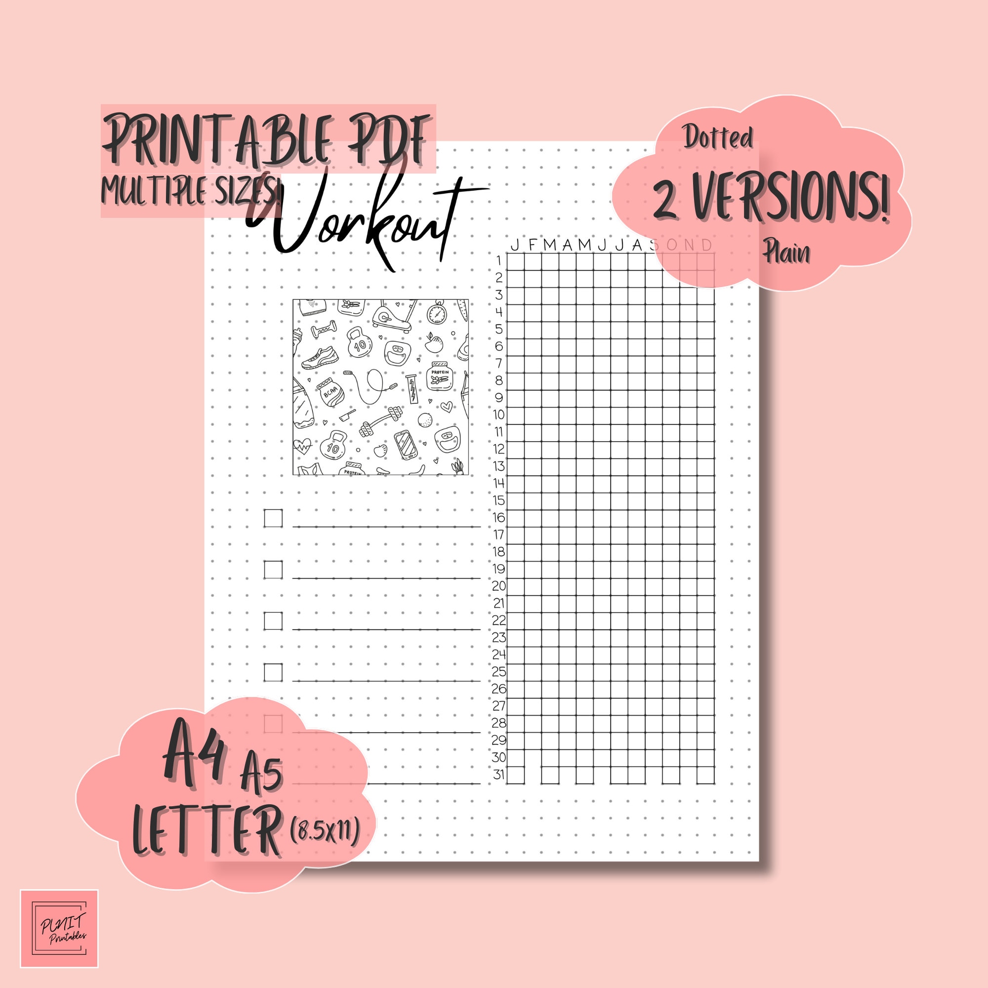 Workout Tracker Yearly, Printable Tracker A4 A5 and Letter ...