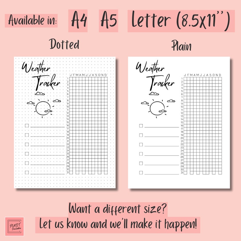 Weather Tracker Yearly, Printable Tracker A4 A5 and Letter ...