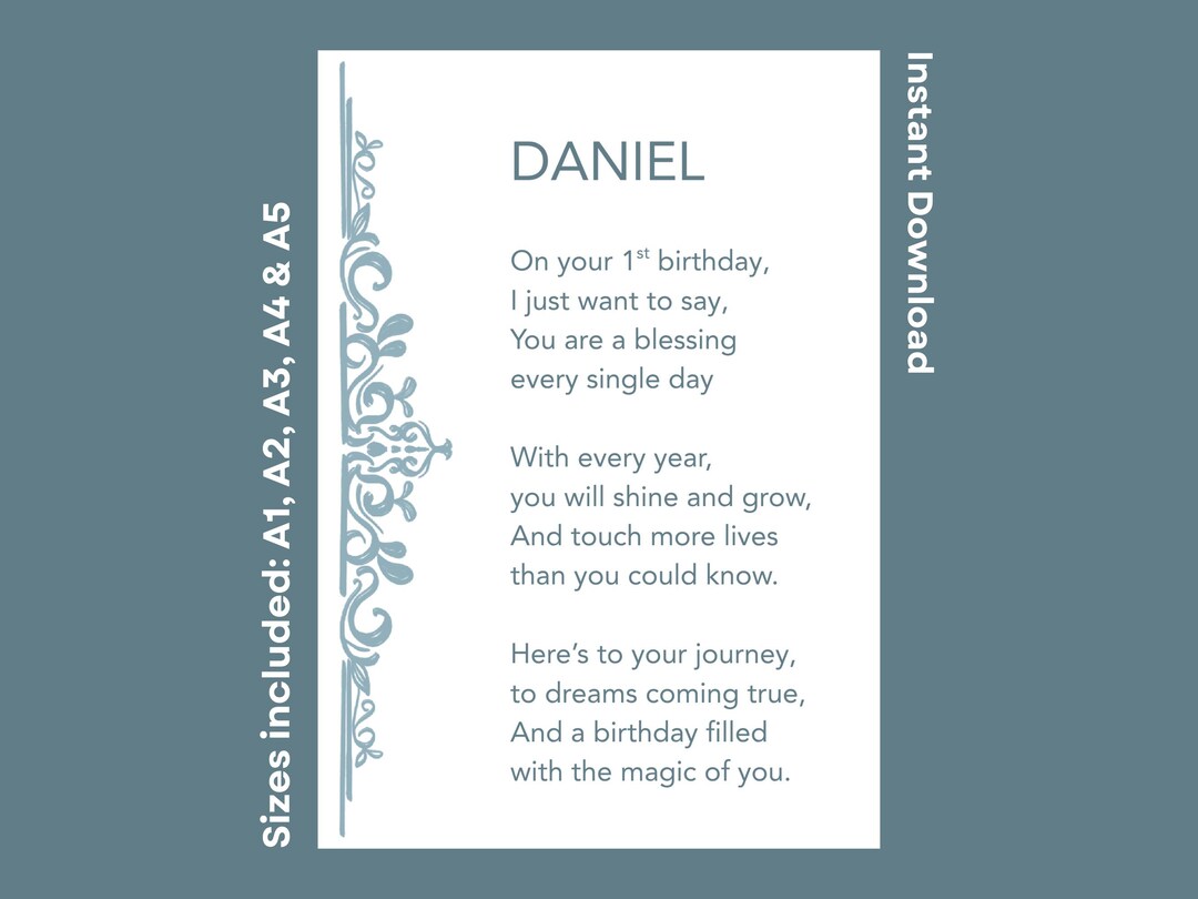 Daniel, 1st Birthday Poem, Personalized Keepsake (digital Download) - Etsy