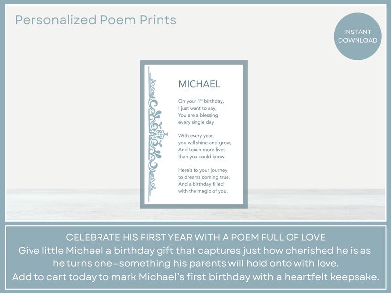 Michael, 1st Birthday Poem, Personalized Boy Print (digital Download ...