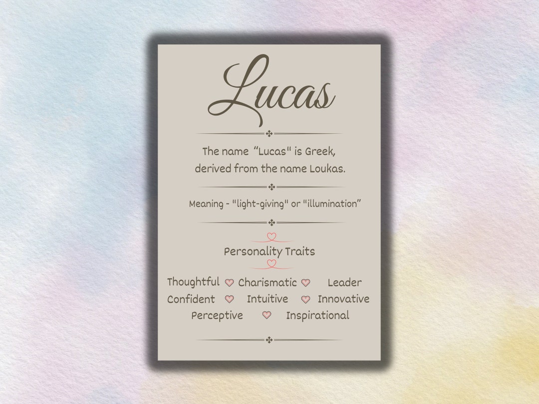 Lucas Name Meaning Printable Personalized Nursery Decor Print Baby ...