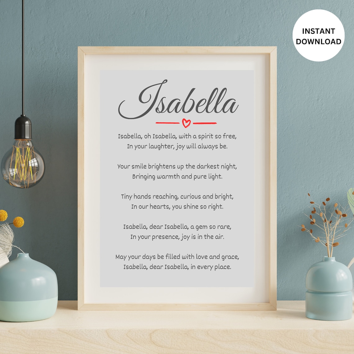 Isabella Personalized Poem Perfect for Nursery Decor Printable Wall Art ...
