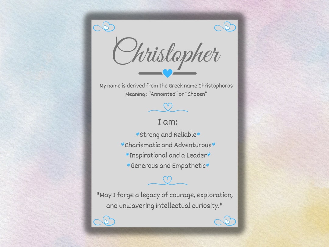 Christopher Name Meaning Printable Wall Art Instant Download Nursery ...