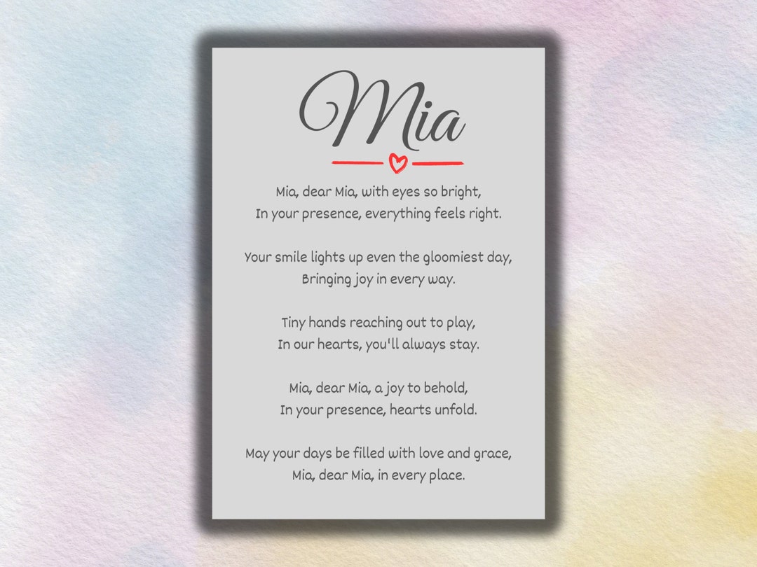 Mia Personalized Poem Perfect for Nursery Decor Printable Wall Art Baby ...