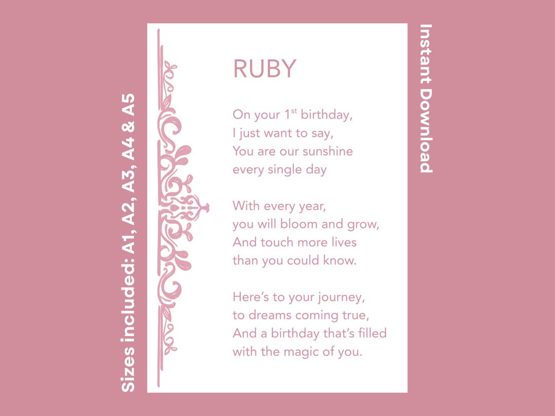 Personalized 1st Birthday Poem Gift for Ruby (digital Download) - Etsy