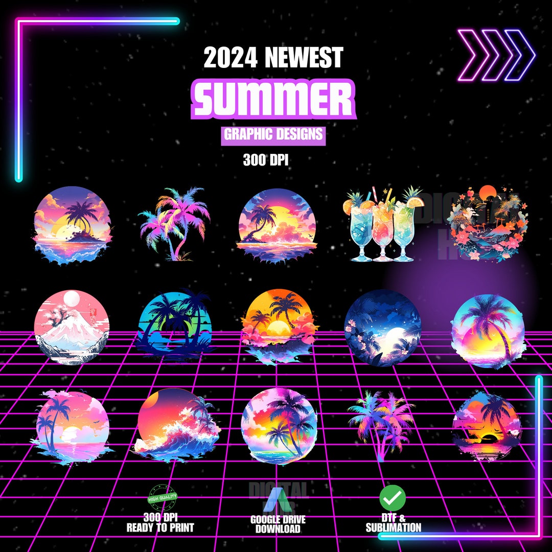 30 Retro Summer Beach Graphic Designs Beach Sunset Summer PNG Summer ...