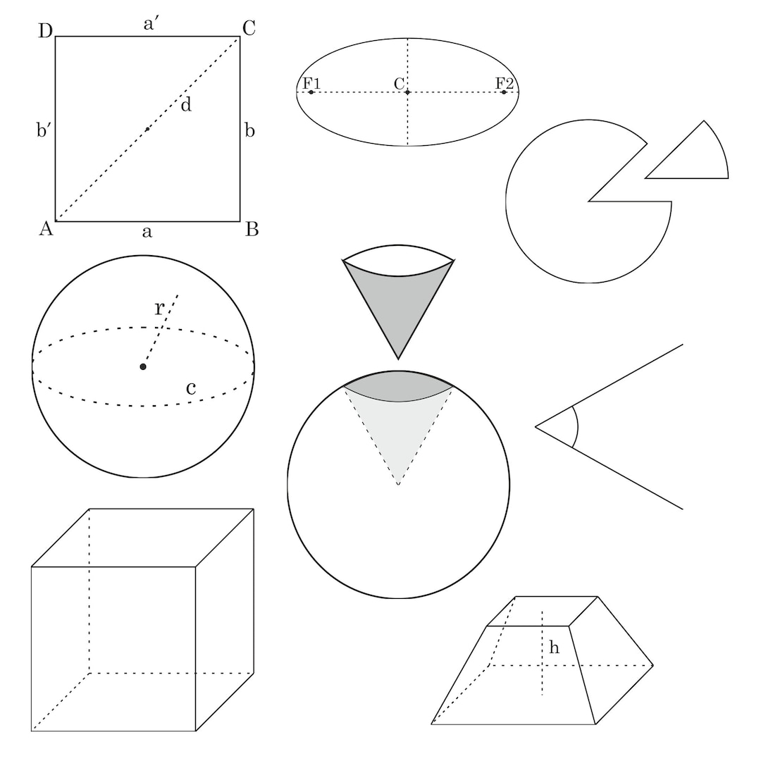 Geometric Shapes (plane Figures, Solid Figures). Vector Art in a Single ...