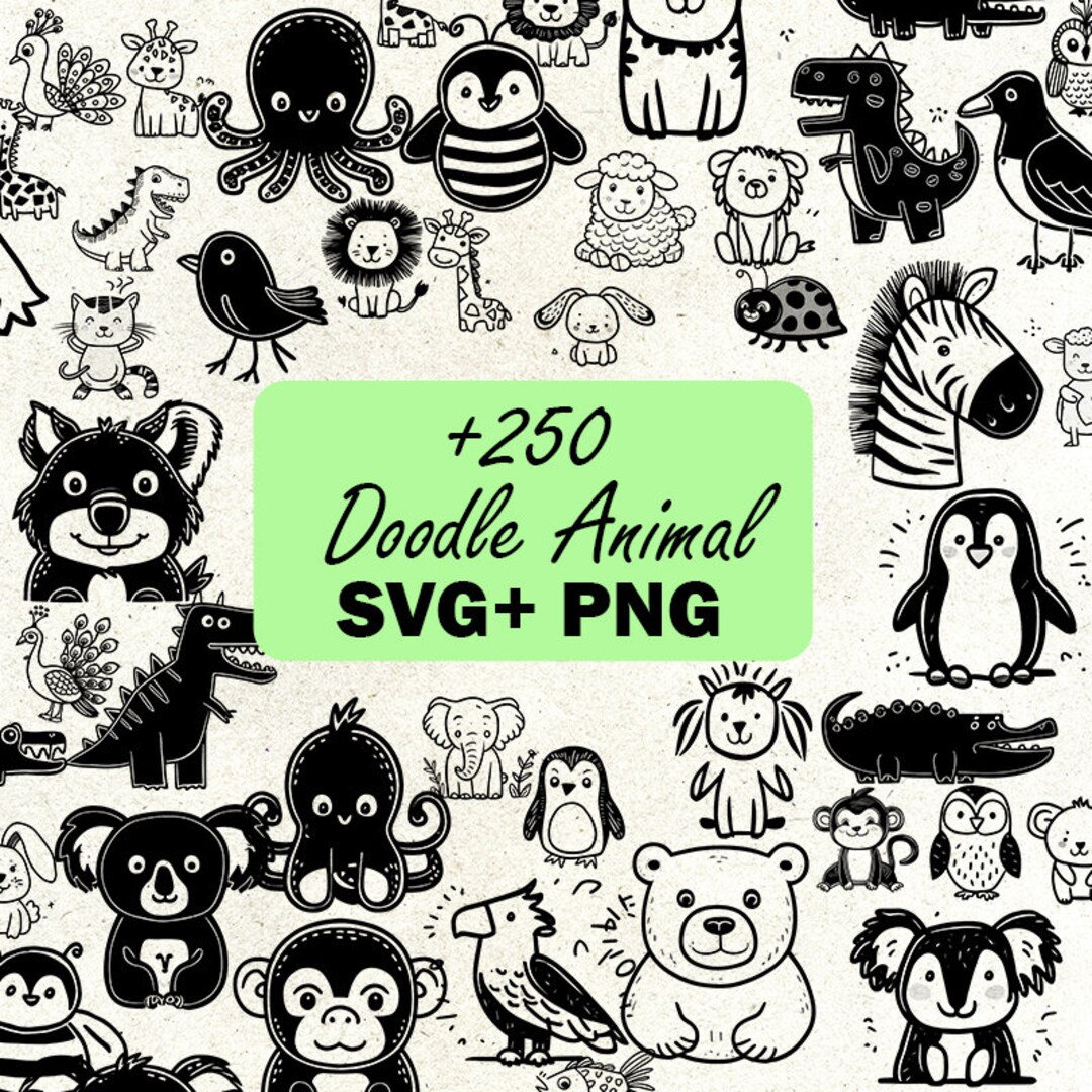 250 Animal Doodle Svg Bundle, Animal Svg, animal de granja svg, vivero ...