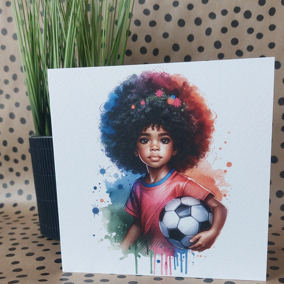 Girls Birthday Card, Football Birthday Day, Girls Football Card, Black ...