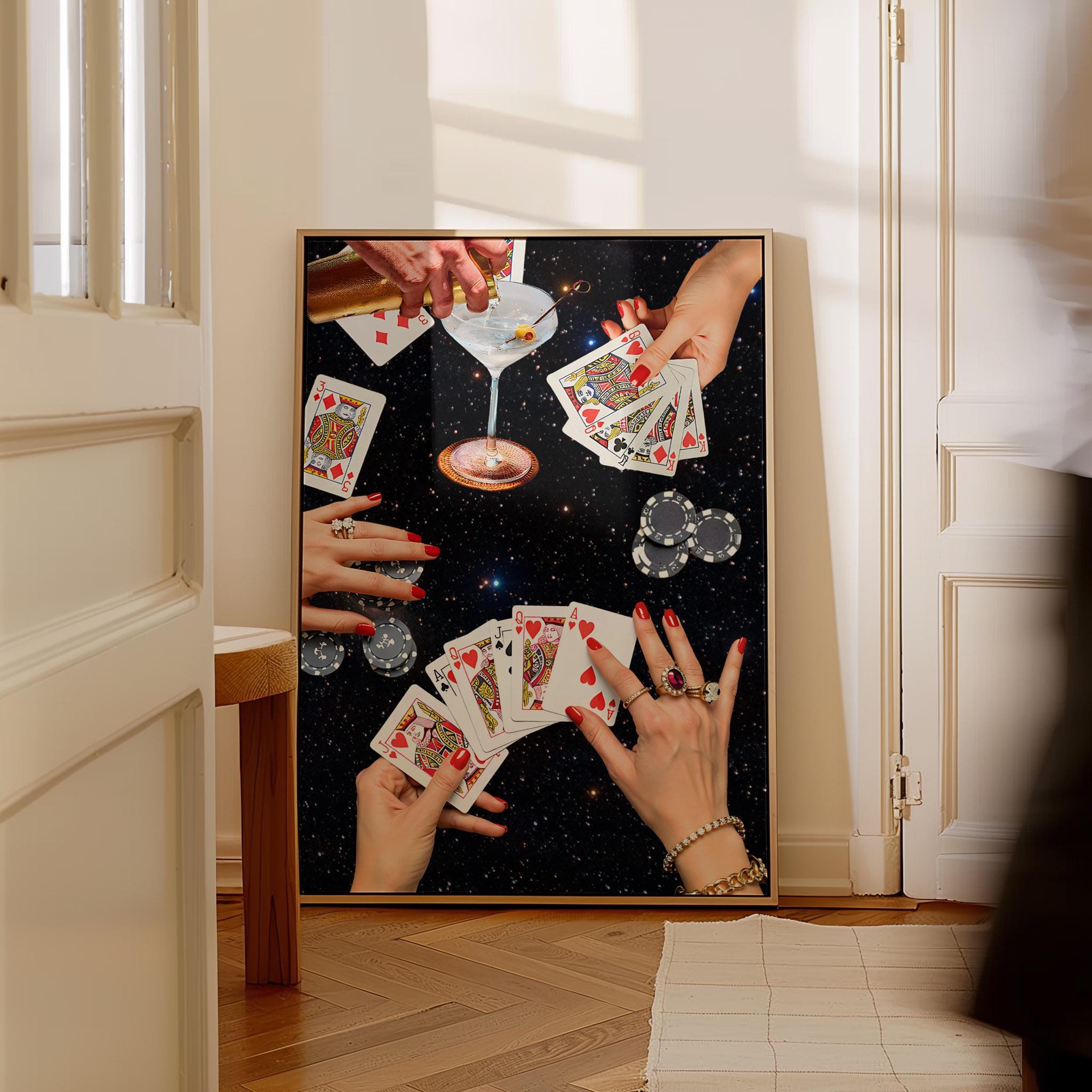 Vintage Black Playing Cards Wall Print, Retro Poker Night Cards ...