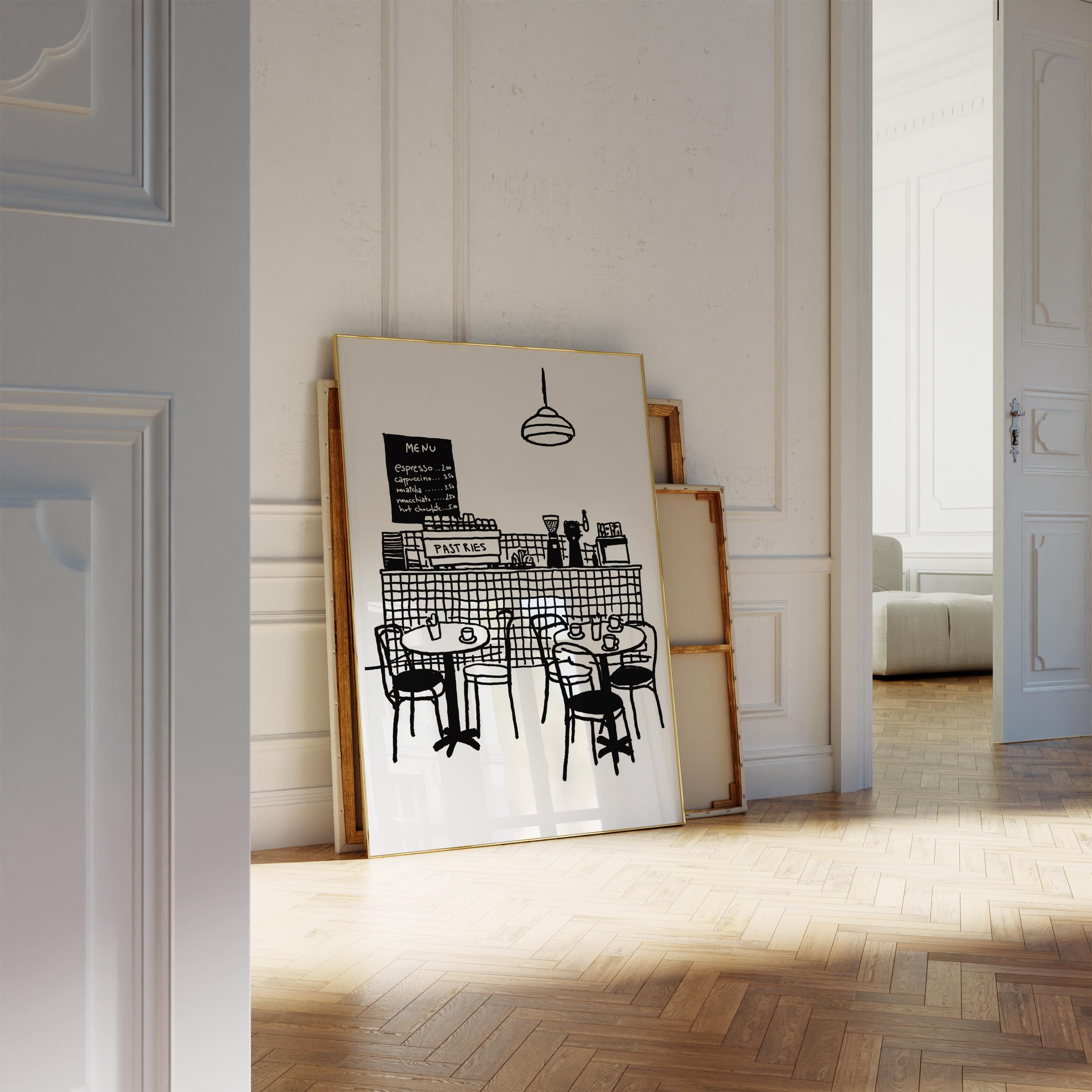 Coffee Shop Minimalist Wall Art Digital Print Coffee Lover Decor Black ...