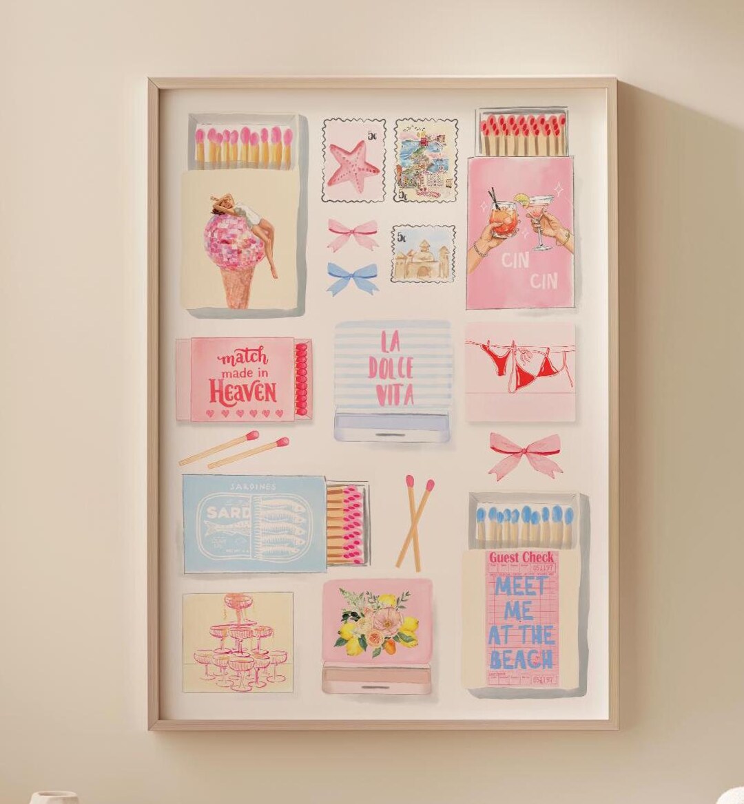 Coastal Hand Painted Matchbox Pastel Print Vintage Matchbox Print Retro ...