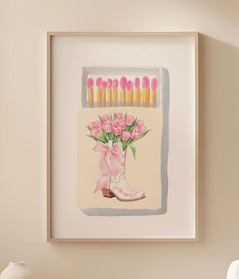 Cowboy Boots Hand Painted Matchbox Pastel Print Vintage Matchbox Print ...