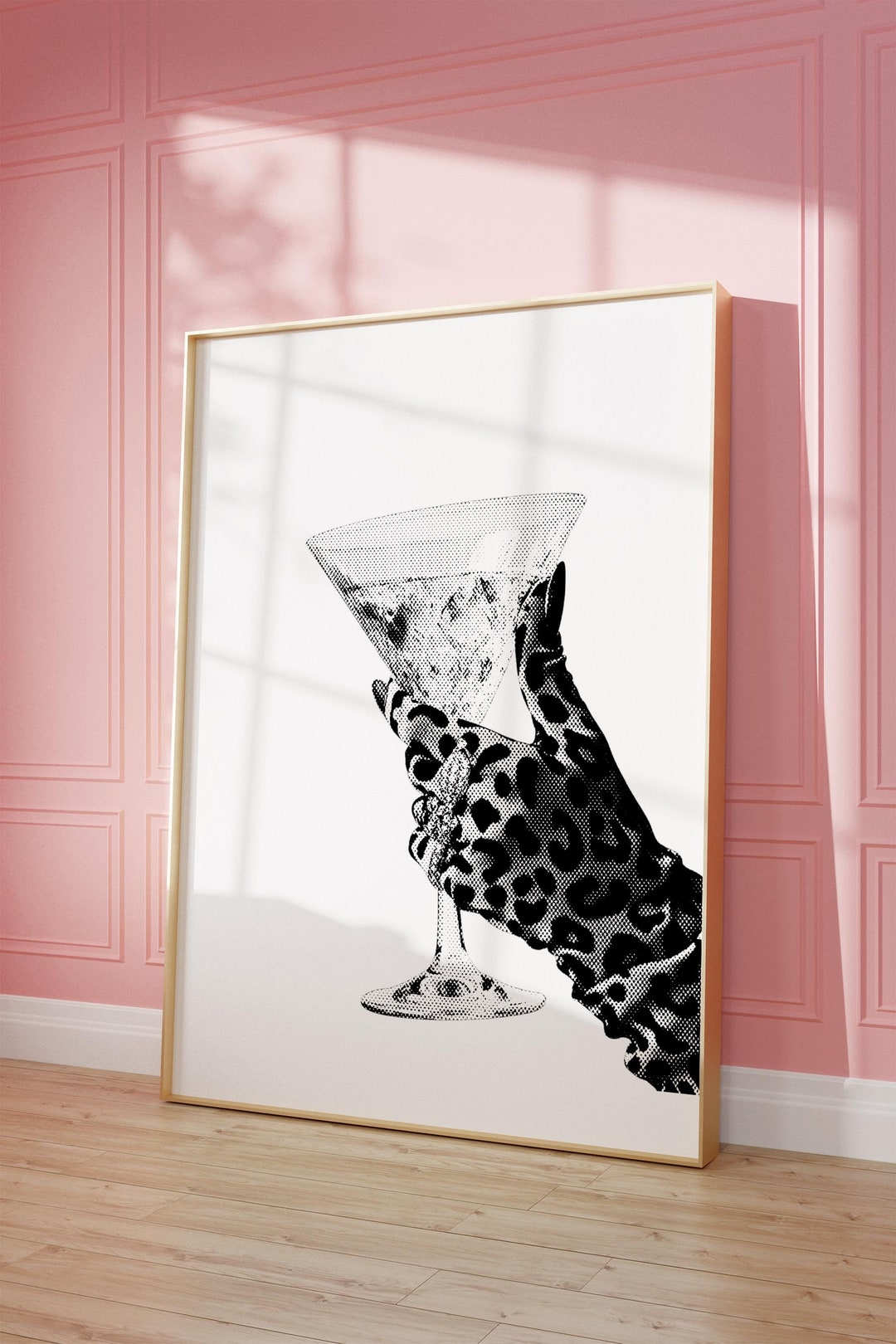 Glam Martini Glass Art Print, Chic Black and White Leopard Glove Poster ...