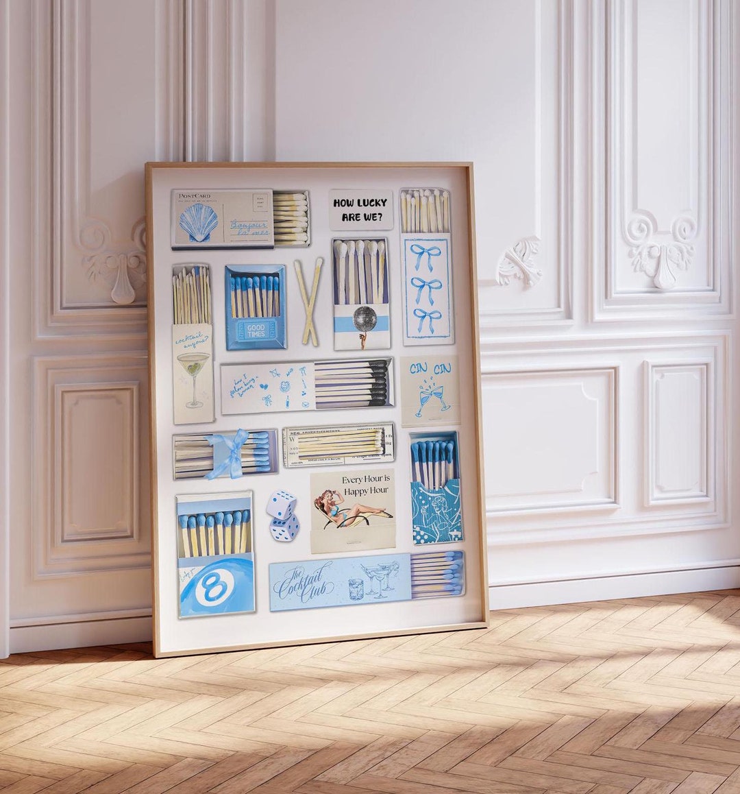 Trendy Matchbook Baby Blue Poster Vintage Matchbox Print Retro Blue ...