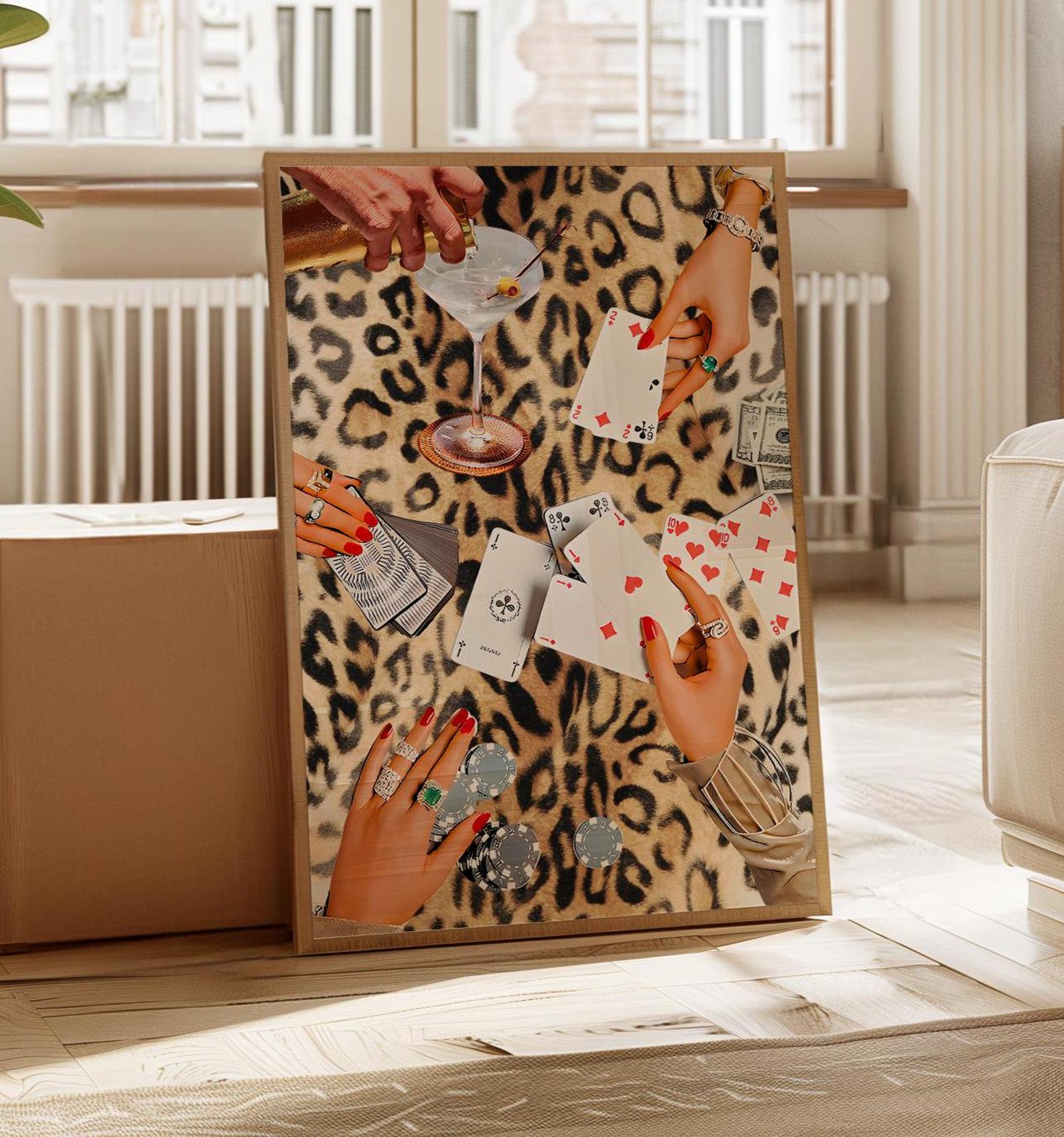 Vintage Leopard Cheetah Print Playing Cards Wall Print Retro Poker ...