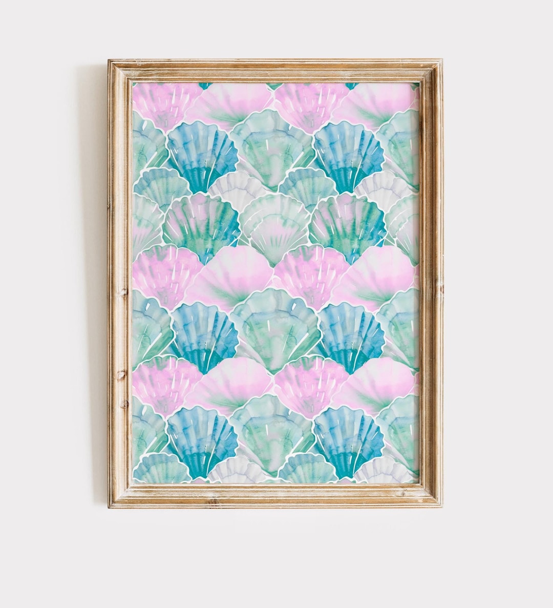 Sea Shell Art Print, Abstract Coastal Wall Art Print, Pink Turquoise ...
