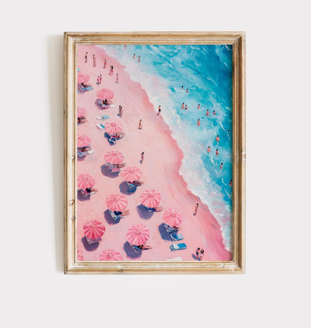 Pink Beach Umbrellas Aerial View Printable Wall Art Tropical Beach Day ...