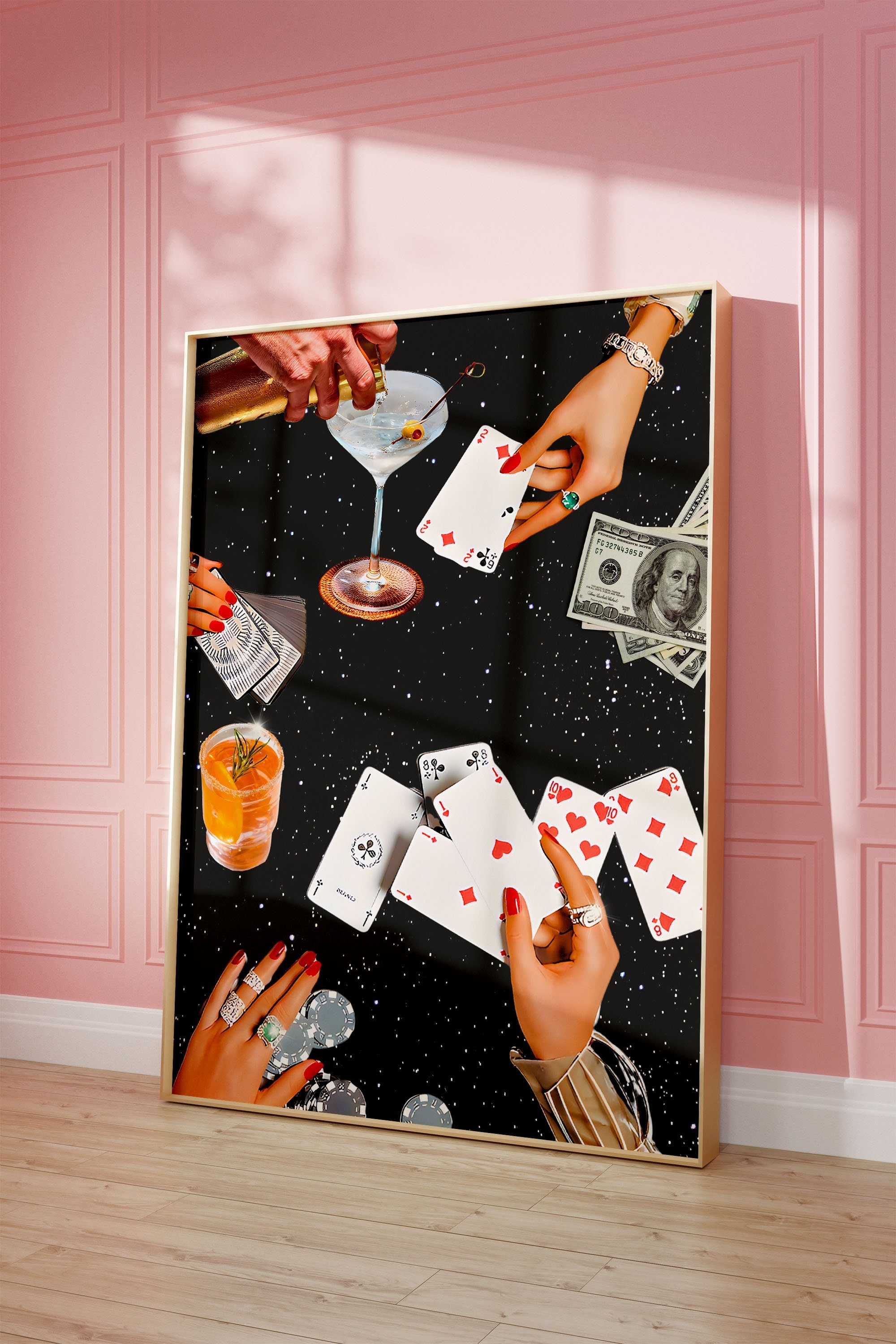 Vintage Playing Cards Wall Print, Retro Poker Night Cards & Drinks ...