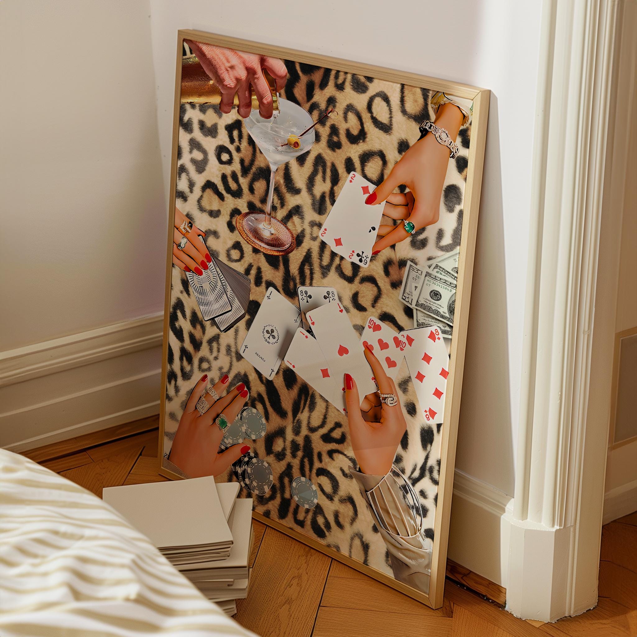 Vintage Leopard Cheetah Print Playing Cards Wall Print Retro Poker ...