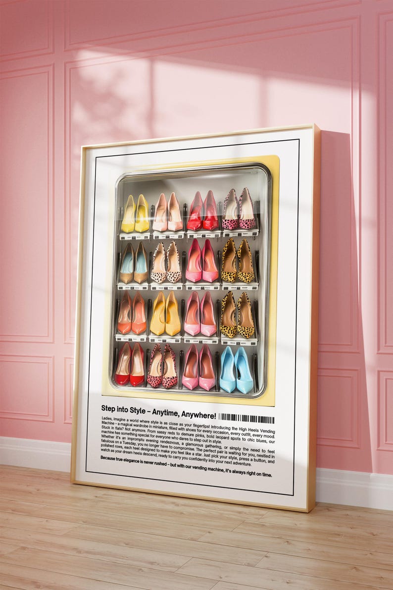 Vintage High Heels Vending Machine Digital Art Print Retro Style Shoe ...