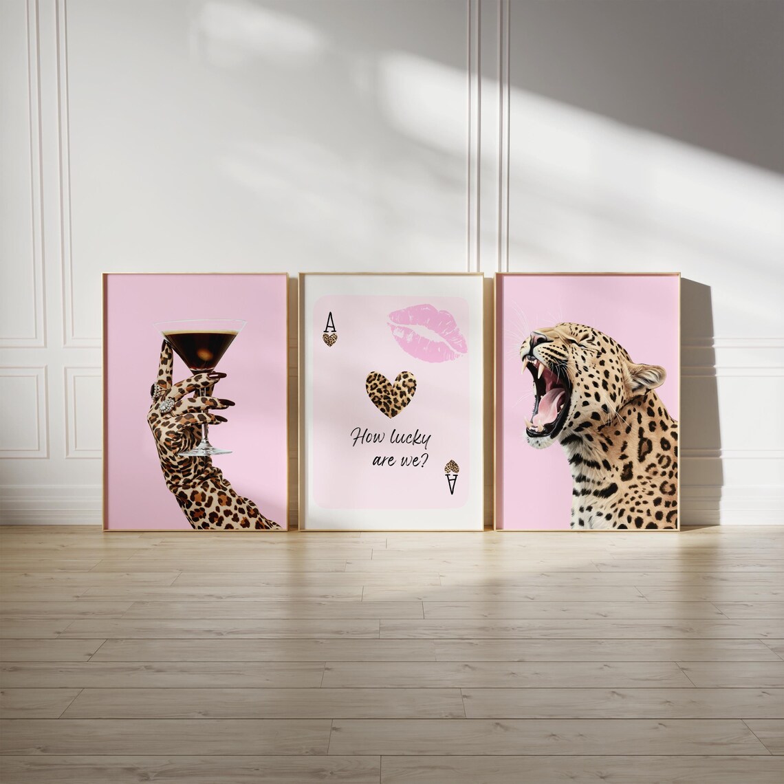Set of 3 Pink Leopard Cheetah Print Pink Trendy Cards How Lucky Are We ...
