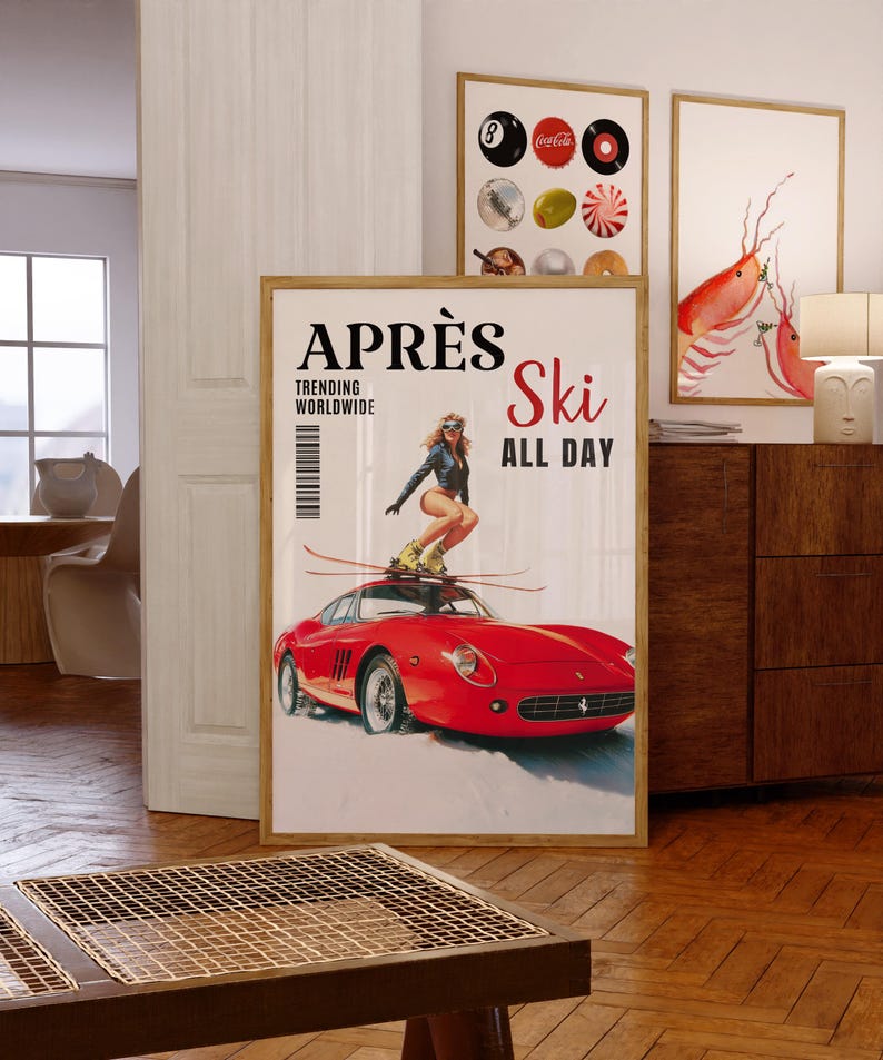 Retro Après Ski Wall Art, Magazine Cover Retro Car Print, Trendy Poster ...