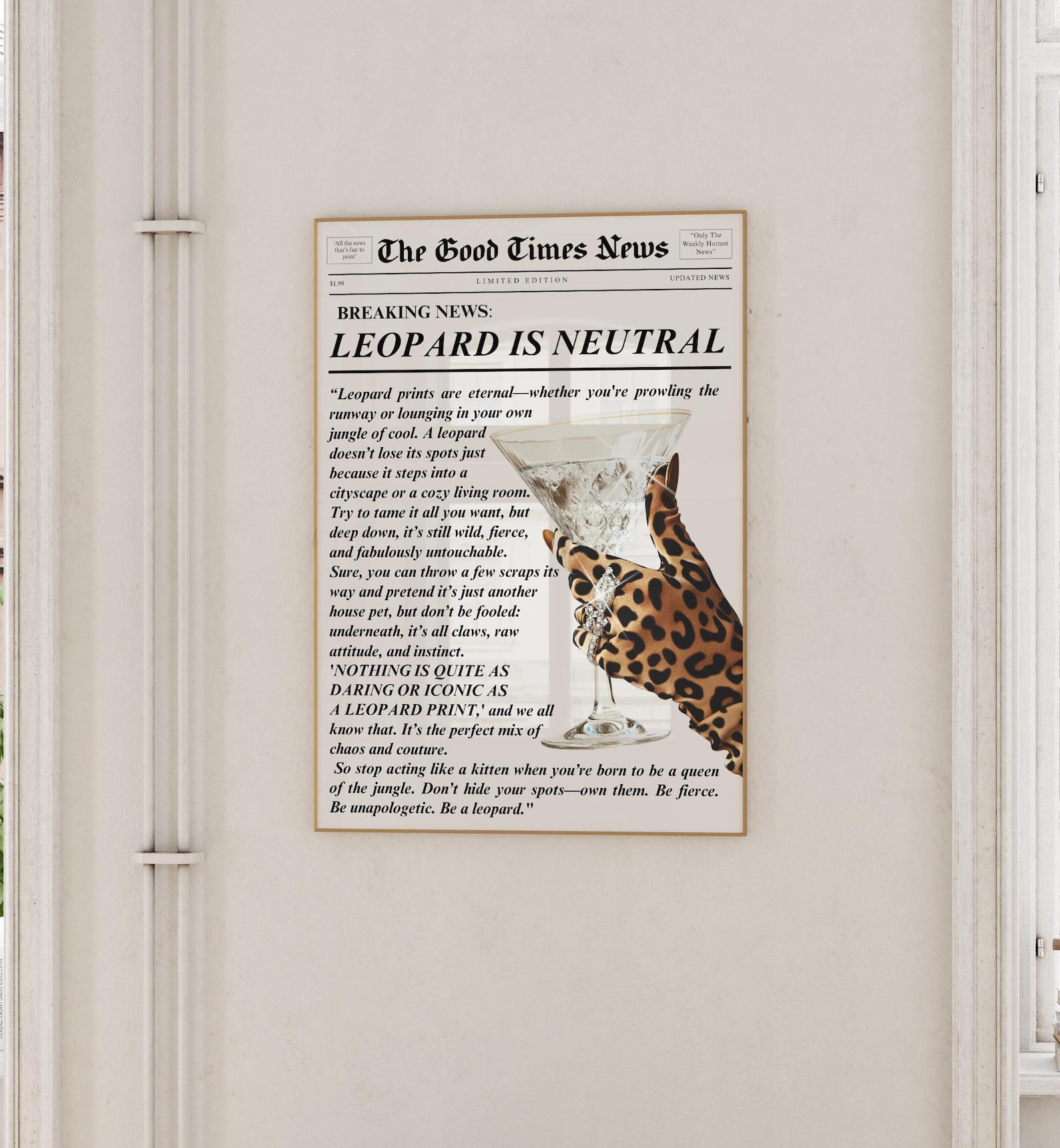 Vintage Leopard Print and Martini Poster Retro Bar Cart Good Times News ...