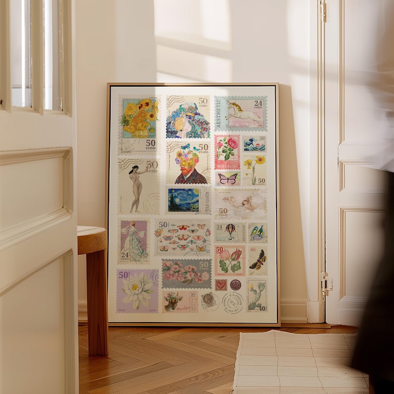 Vintage Coquette Stamps Print, Trendy Stamp Retro Collection Poster ...