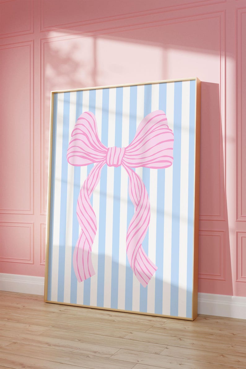 Coquette Pink and Blue Wall Art Set of 3 Preppy Bow Print How Lucky Are ...