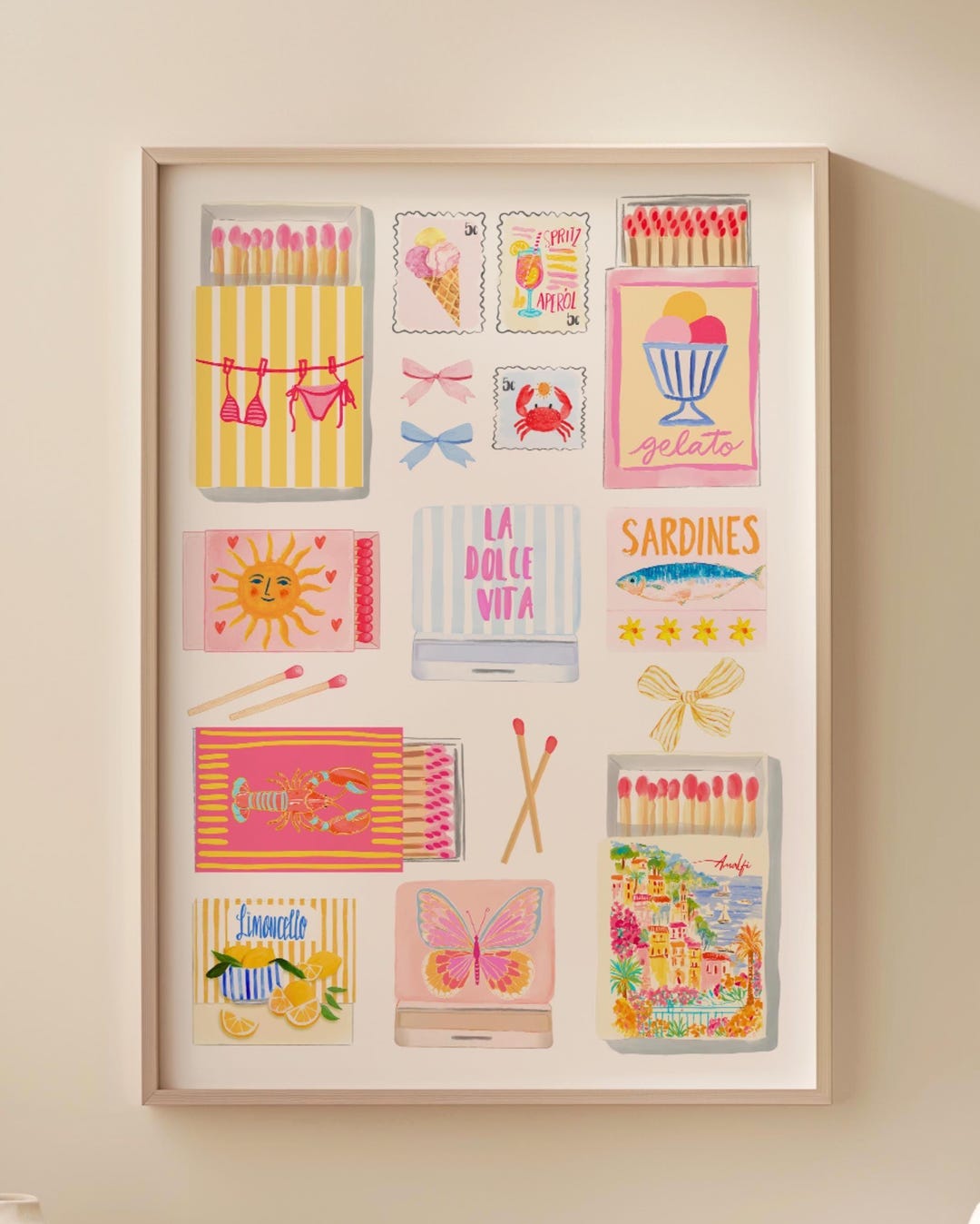 Coastal Hand Painted Matchbox Pastel Print Matchbox Print Matches ...
