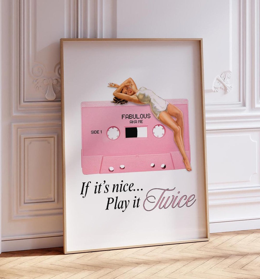Pink Retro Cassette Tape Music Wall Art, Pin up Girl Printable Wall Art ...