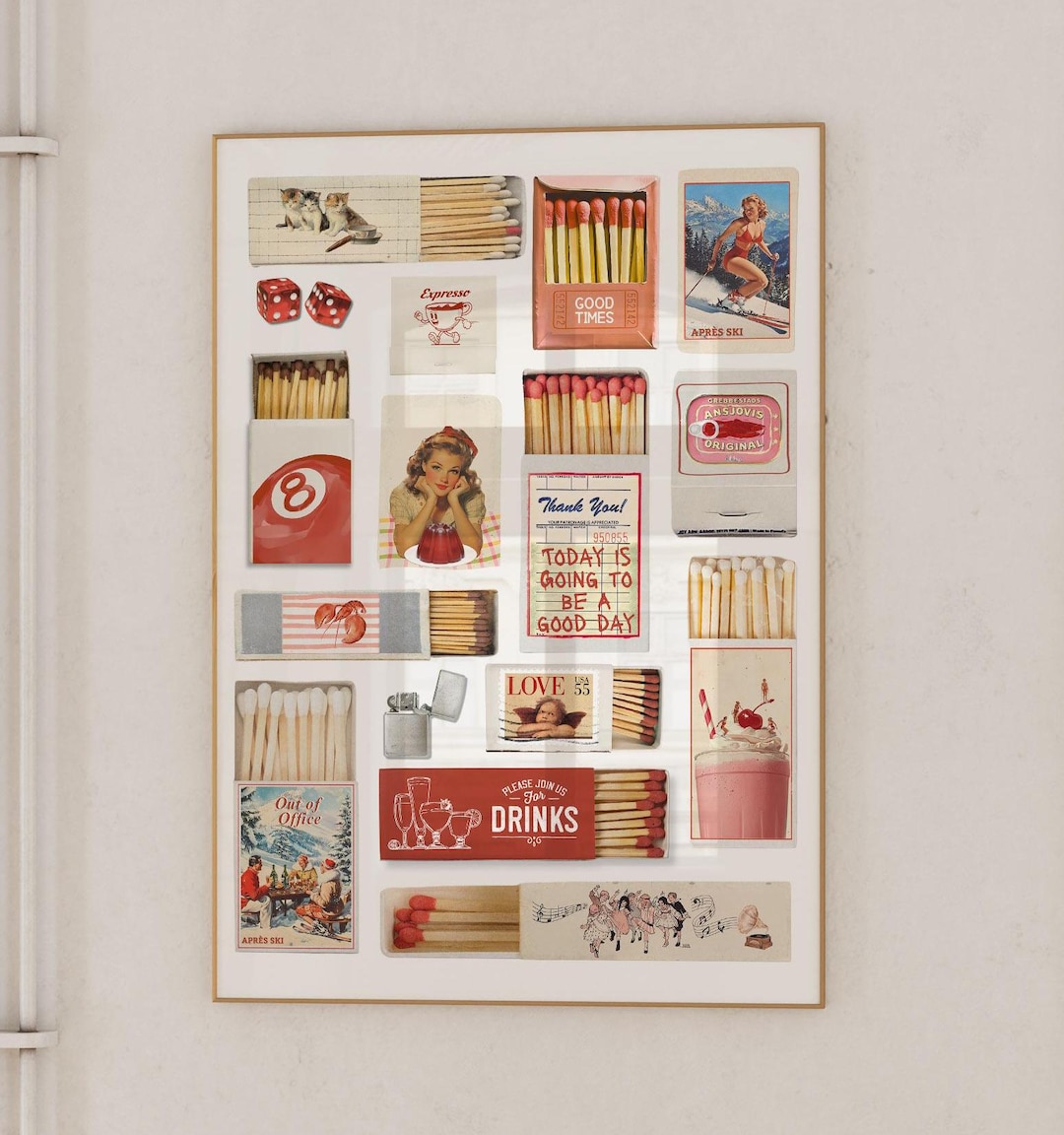 Trendy Matchbook Red Retro Poster Vintage Matchbox Print Retro Red ...