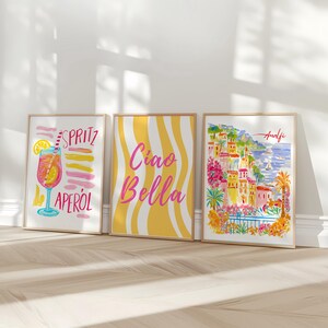 Pink Coastal Wall Art Set: Italian Summer Cocktail Prints (digital ...