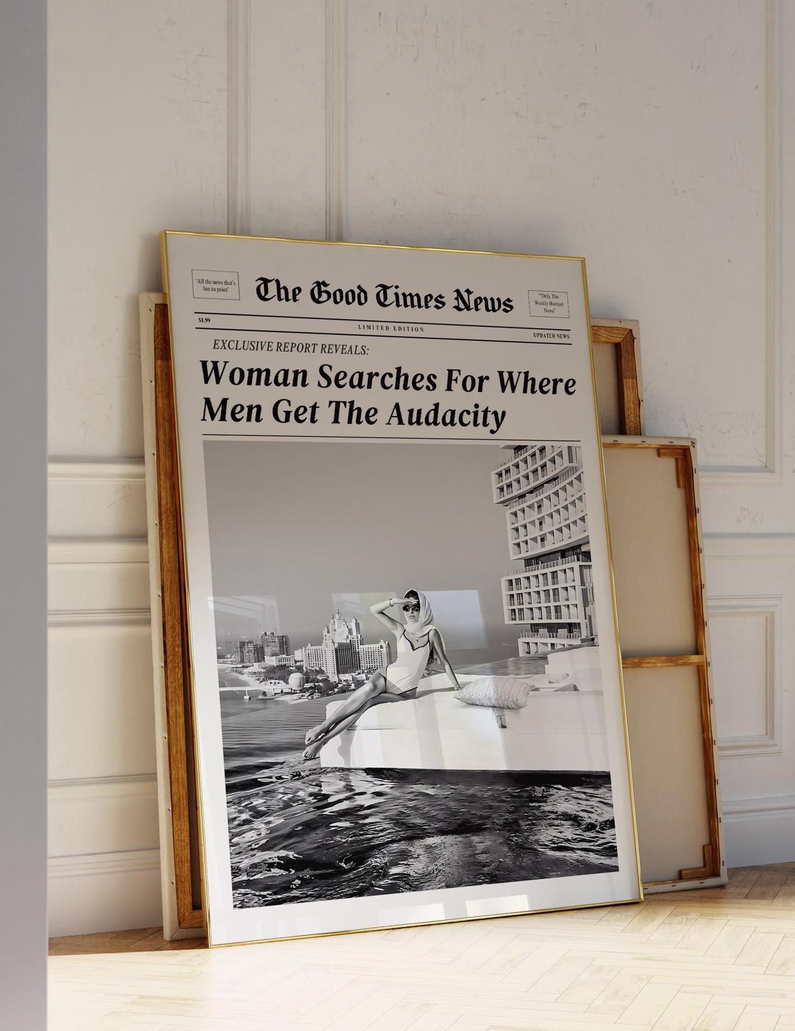 Newspaper Prints Trendy Digital Art Woman Searches Men Audacity Print ...