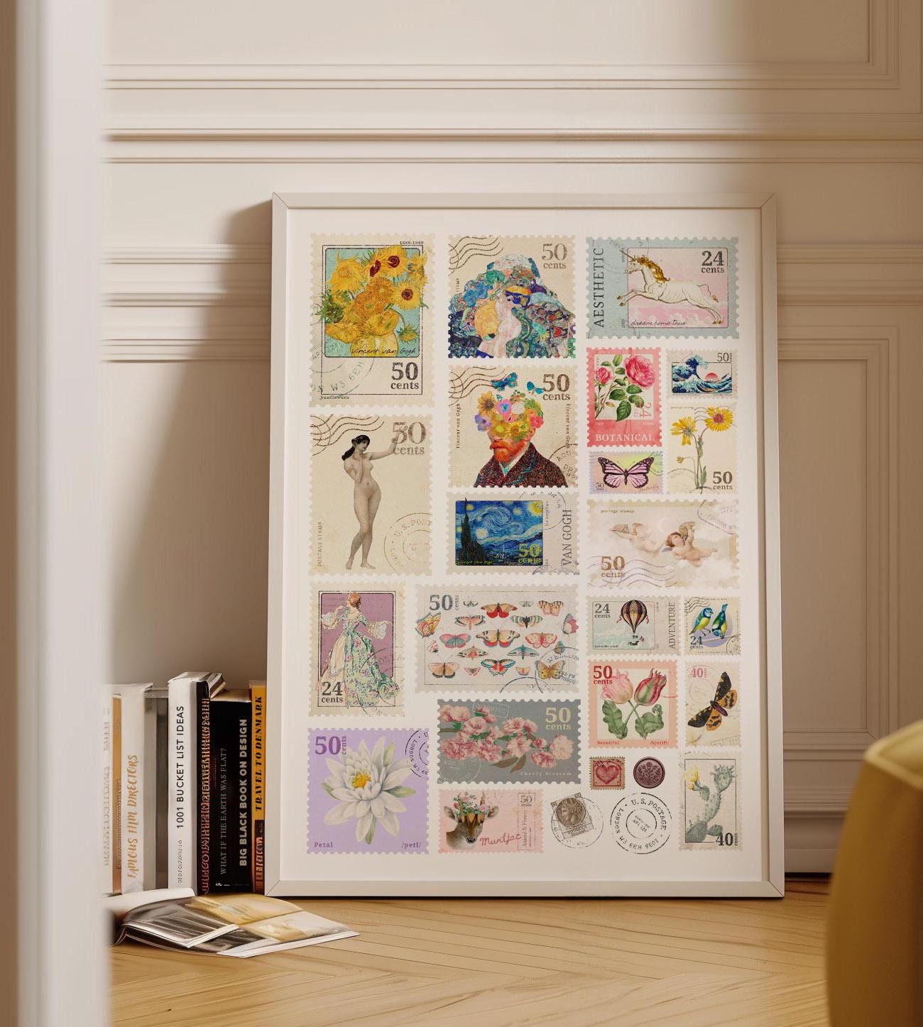 Vintage Coquette Stamps Print, Trendy Stamp Retro Collection Poster ...