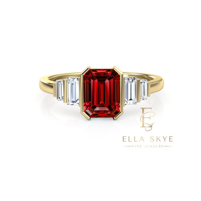 Emerald Cut Ruby Ring - Etsy
