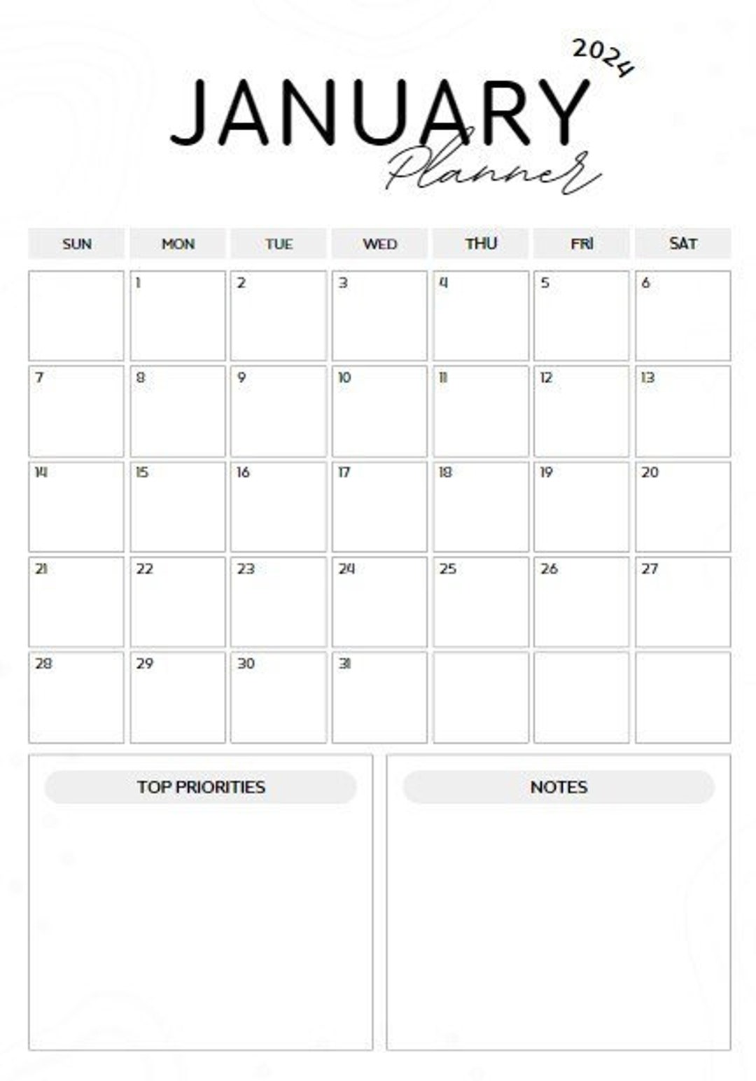 2024 Monthly Calendar (january to December) - Etsy