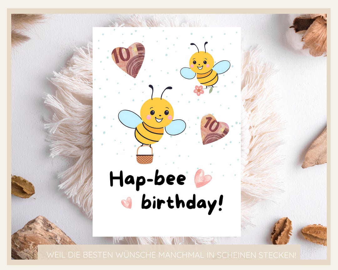 Money Gift Poster Happy Birthday – Bees With Hearts as Placeholder for ...