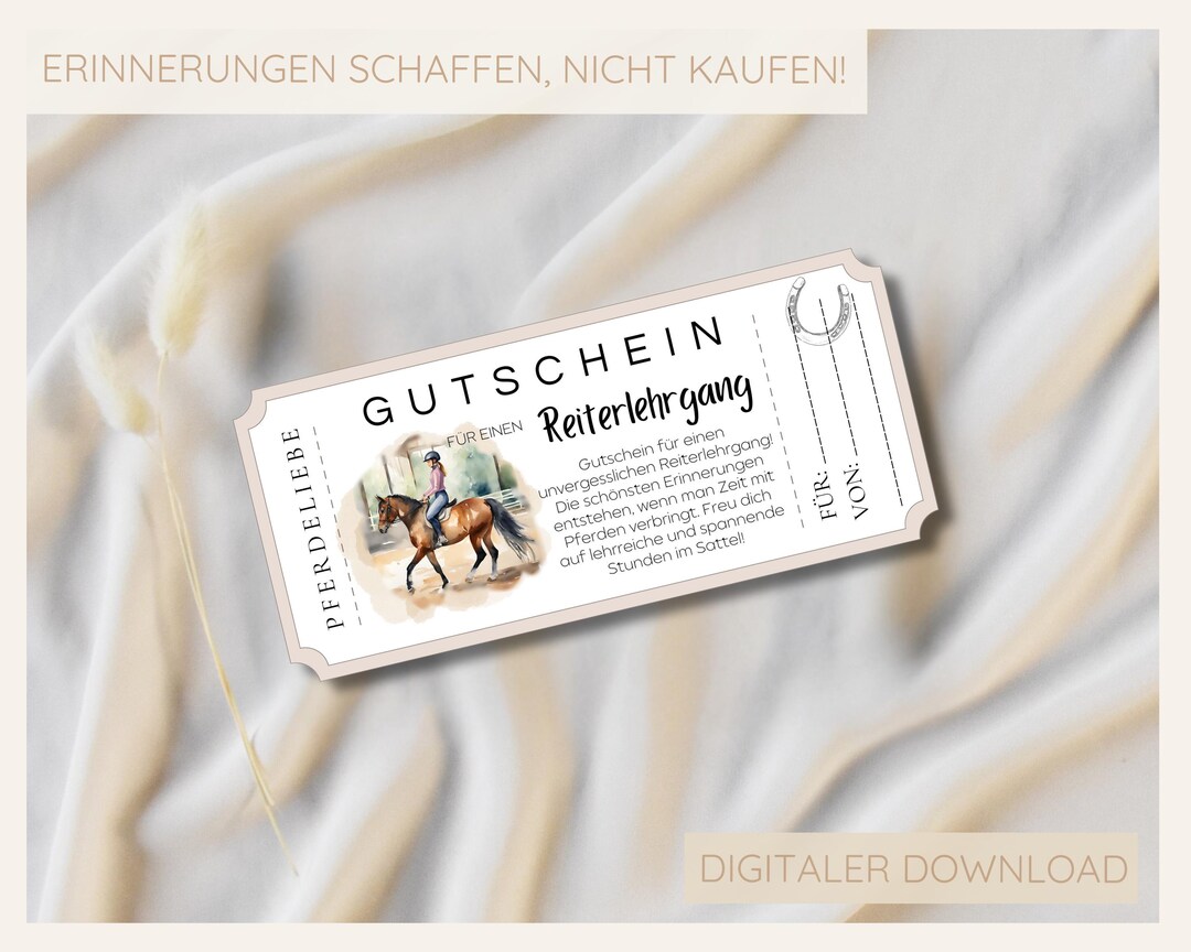 Gift Voucher/coupon for a Riding Course | Digital Template for Download ...