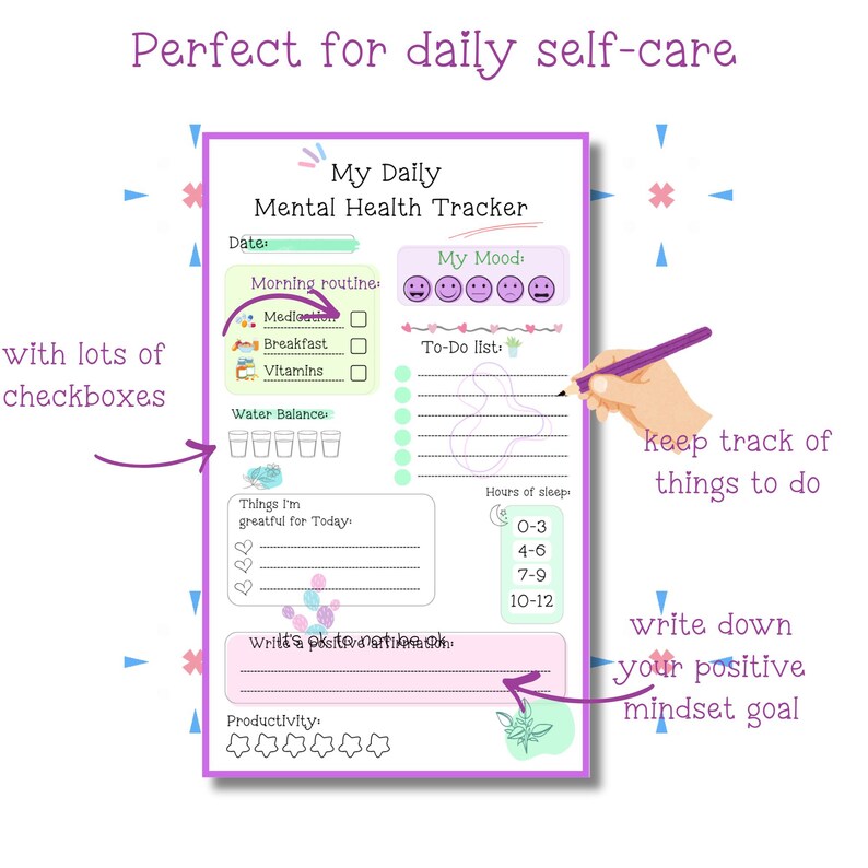 Daily Mental Health Tracker – Self-care Planner, Mood and Anxiety Log ...