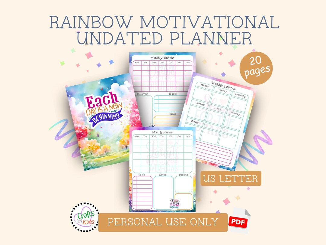 Rainbow Undated Planner Printable – Weekly & Monthly, US Letter (PDF ...