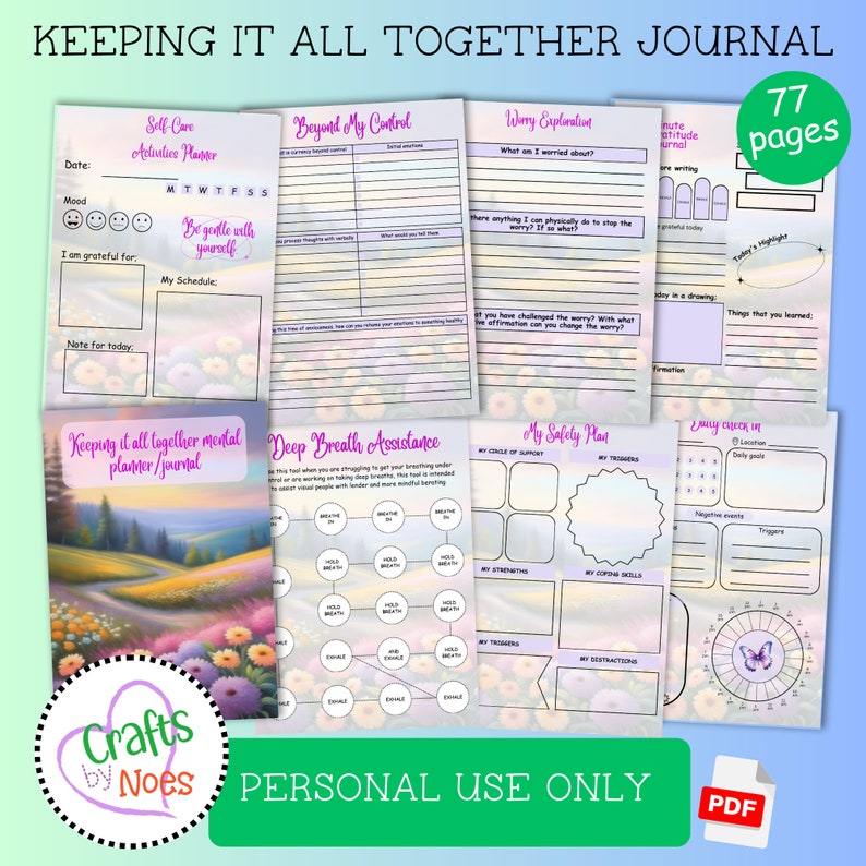 Printable Mental Health Planner Journal: Self-care Mood Tracker (PDF ...