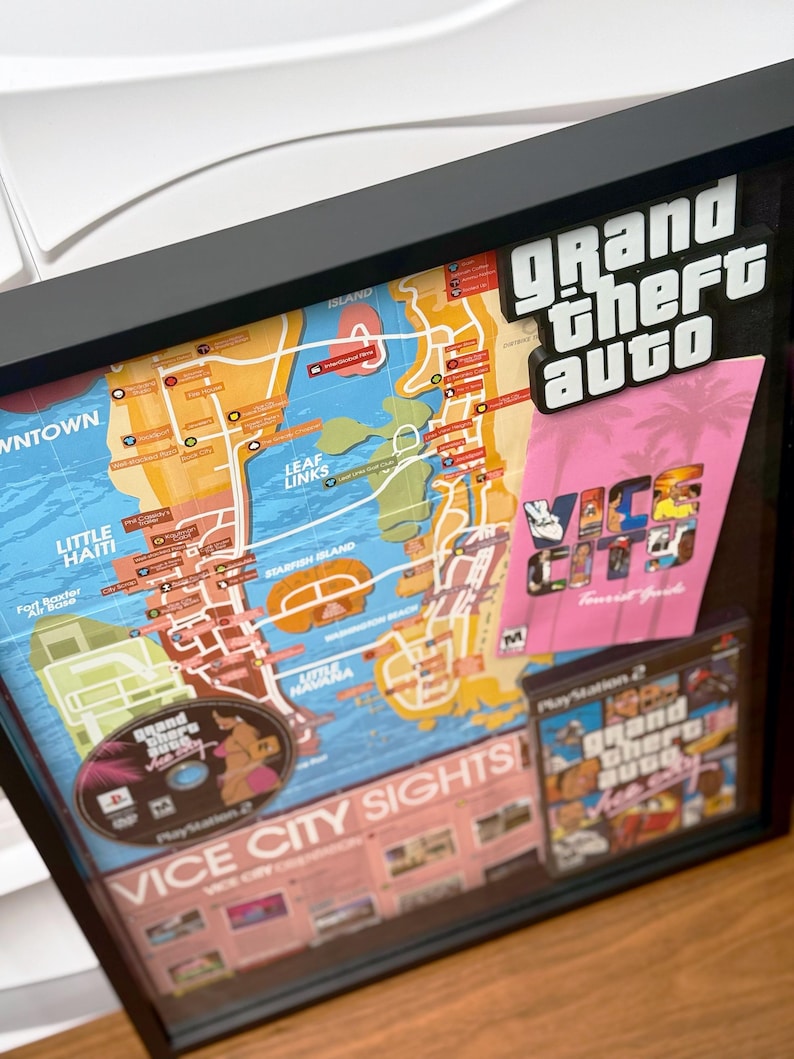 Framed GTA: Vice City PS2 – Shadowbox Wall Art – Retro Playstation ...