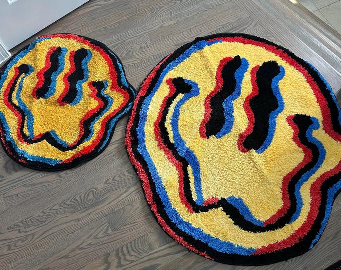 Trippy Smiley Face Rug | Abstract Art Design | Tufted Rug | Yellow ...