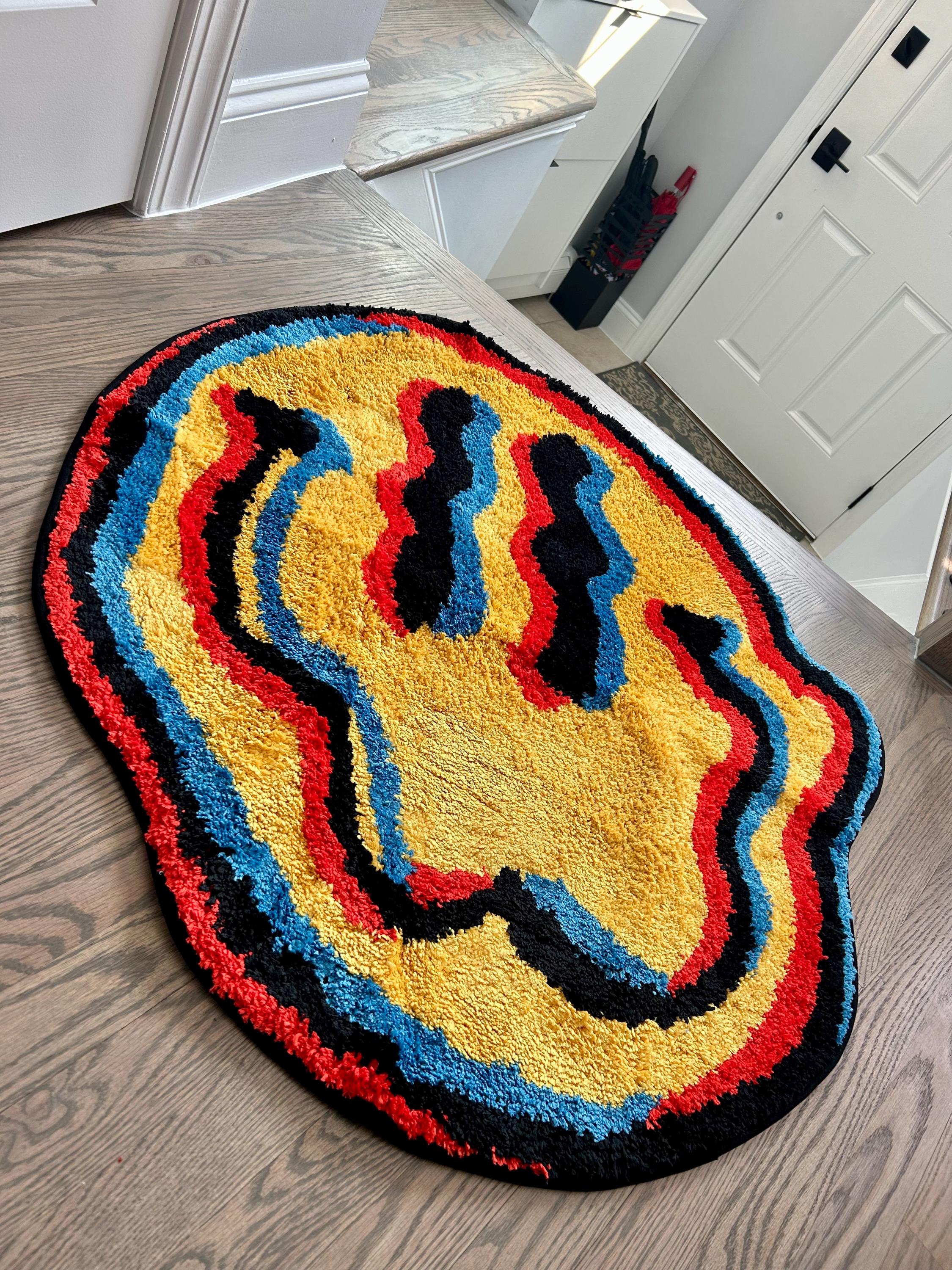 Trippy Smiley Face Rug Abstract Art Design Tufted Rug Yellow Smiley ...