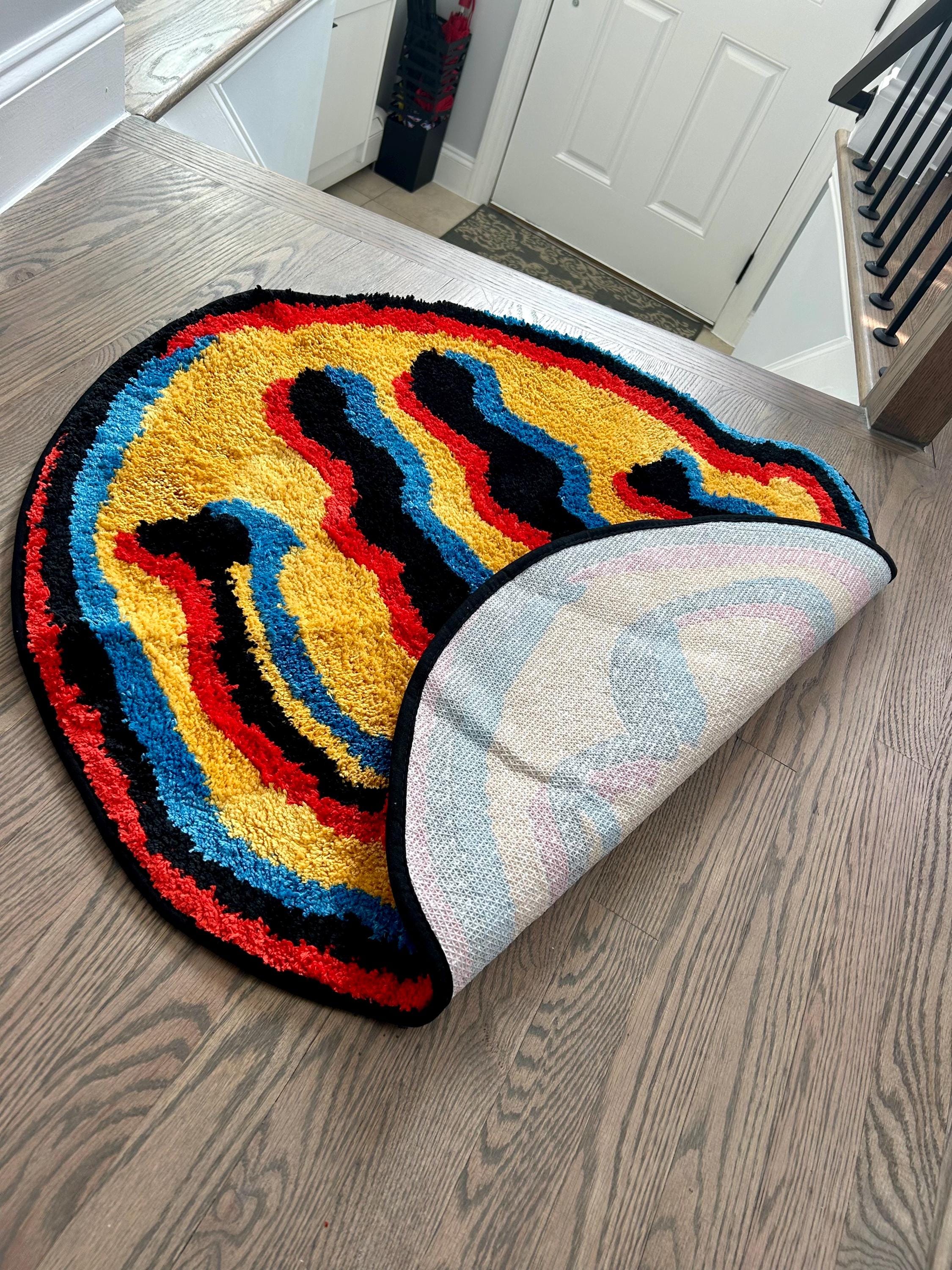 Trippy Smiley Face Rug Abstract Art Design Tufted Rug Yellow Smiley ...