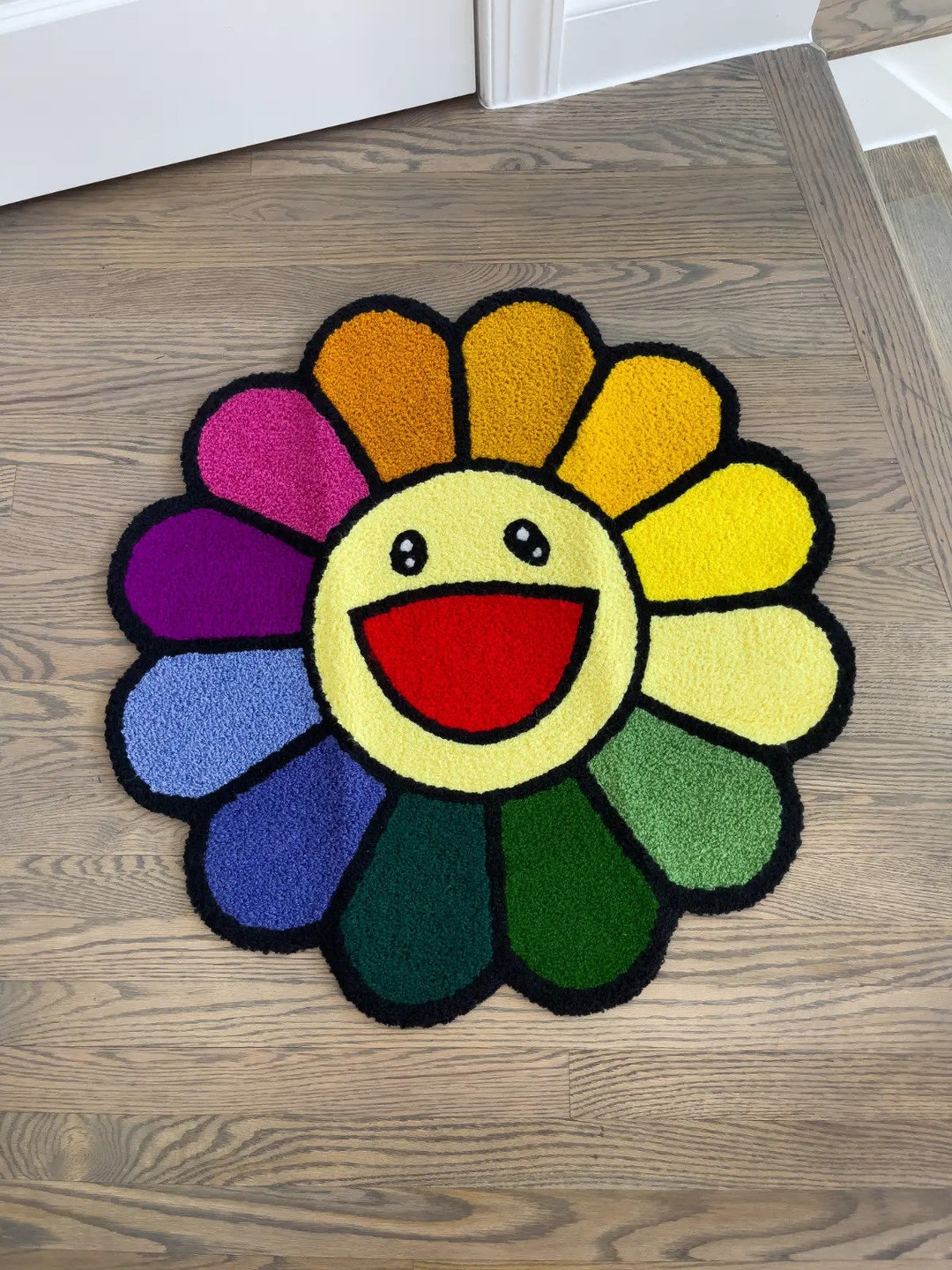 Murakami Smiling Flower Multicolored Rug Flower Rug Minimalist Carpets ...