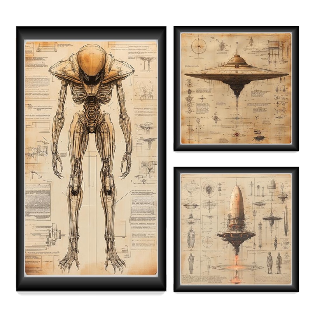 Vintage Illustrations UFO Flying Saucer Space Ship Starship Blueprint ...