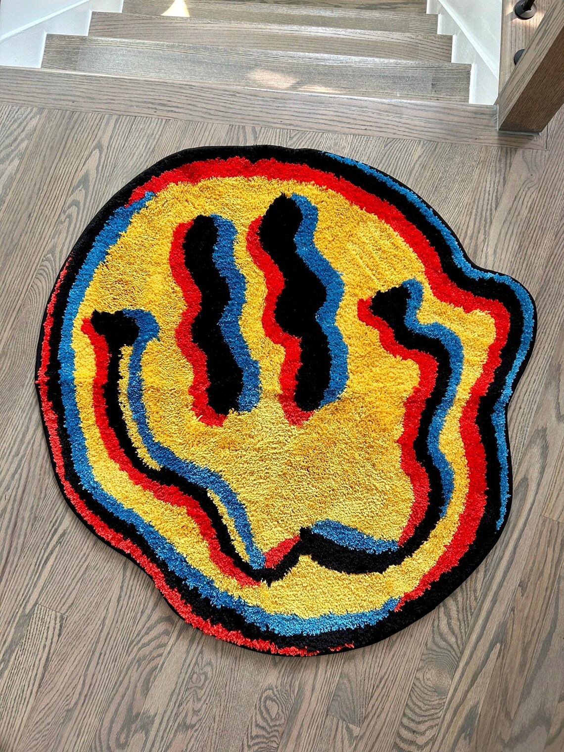 Trippy Smiley Face Rug Abstract Art Design Tufted Rug Yellow Smiley ...